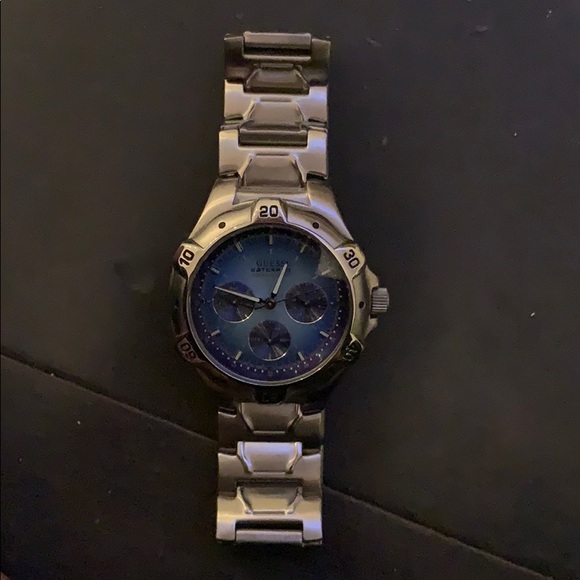 Guess | Accessories | Mens Guess Silver Watch Blue Face | Poshmark